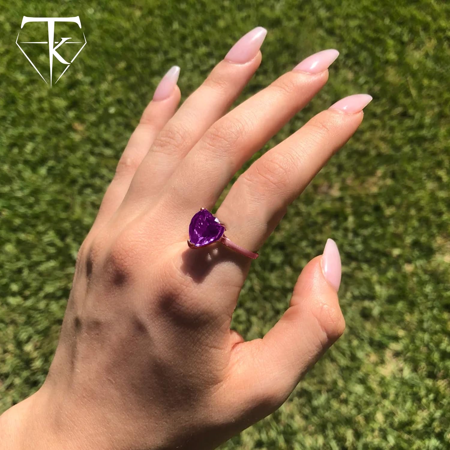 Takar Heart-Shaped Amethyst Ring, 7 mm Heart Solitaire Purple Stone Ring, 10K gold Rings for Women, Wedding/Engagement Gold Jewelry Gift For Her In White, Yellow, and Rose Gold MADE IN USA.