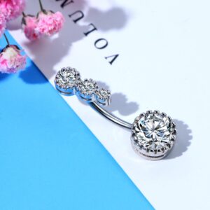 OUFER 3PCS Belly Button Rings Clear CZ 316L Surgical Steel Belly Rings Dangle Navel Rings Belly Rings Belly Piercing Jewelry