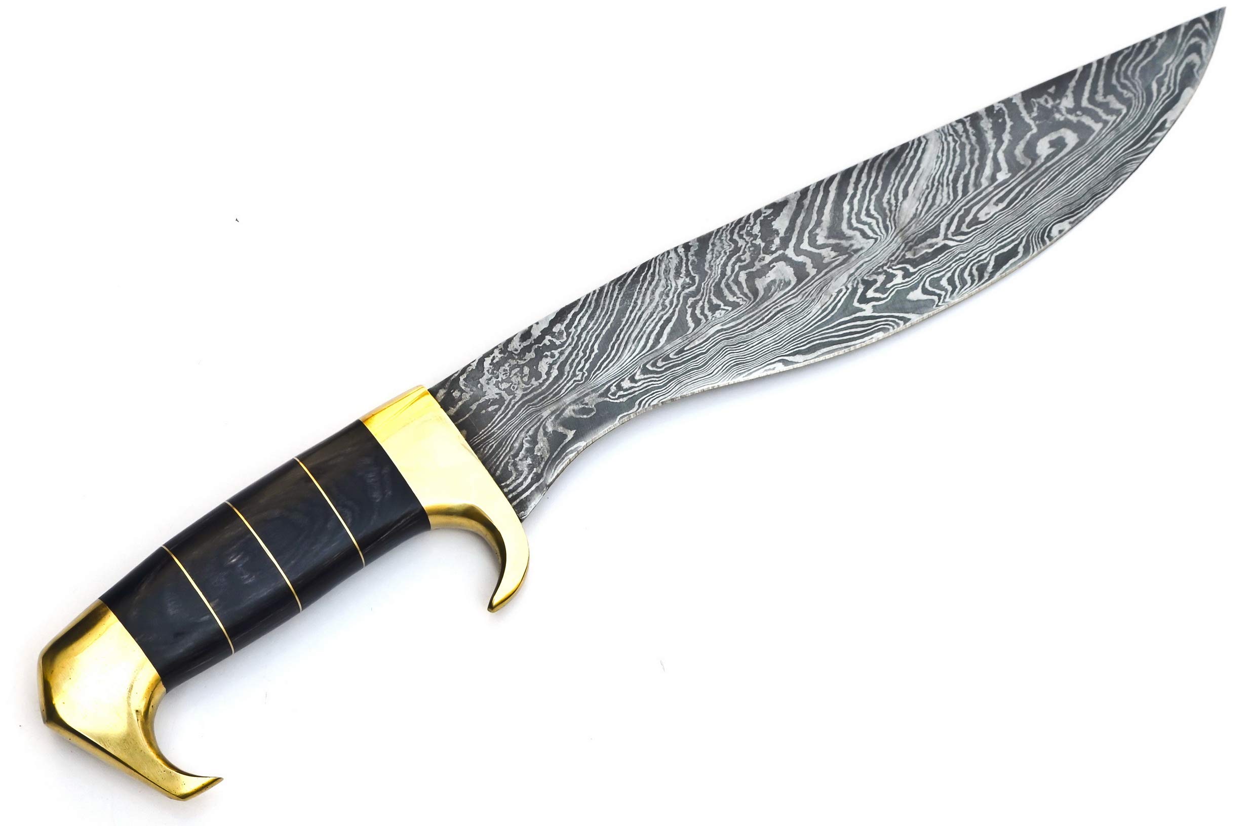 Skokie Knives Custom Hand Made Damascus Steel Hunting Knife Handle Black Pakka Wood with Brass Spacer