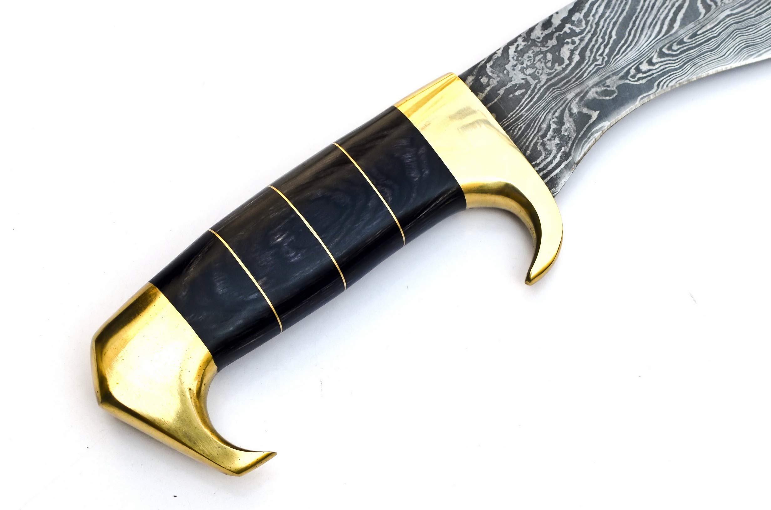 Skokie Knives Custom Hand Made Damascus Steel Hunting Knife Handle Black Pakka Wood with Brass Spacer