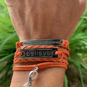 Infinity Collection Orange Ribbon Bracelet, Where There is a Will There is a Way Leukemia Awareness, MS Awareness, Self Injury, Kidney Cancer, ADHD, Malnutrition Awareness, Awareness Jewelry