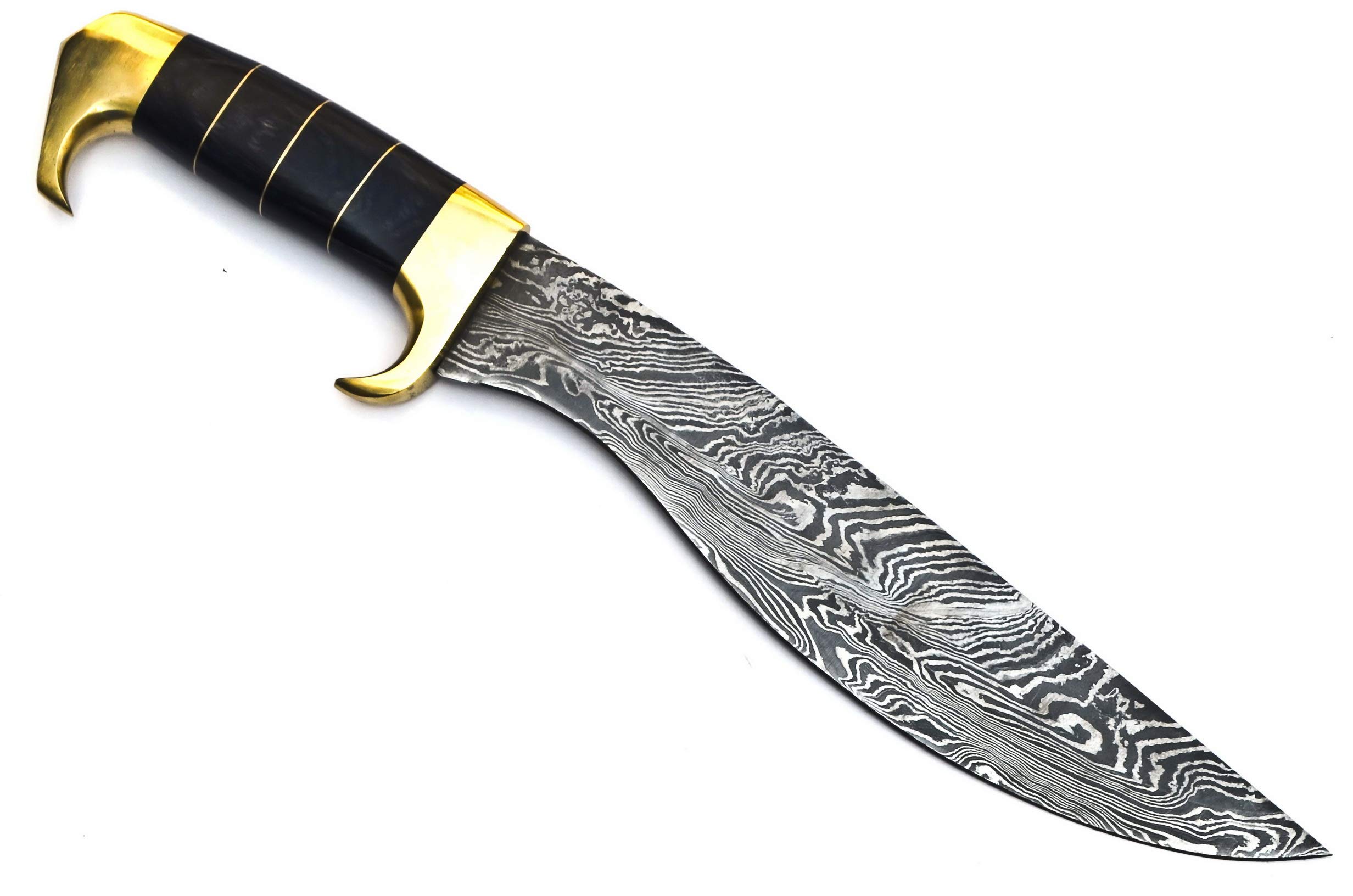 Skokie Knives Custom Hand Made Damascus Steel Hunting Knife Handle Black Pakka Wood with Brass Spacer