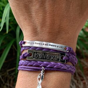 Infinity Collection Purple Ribbon Charm Bracelet, Where There is a Will There is a Way Awareness Bracelet, Survivor Gift for Women