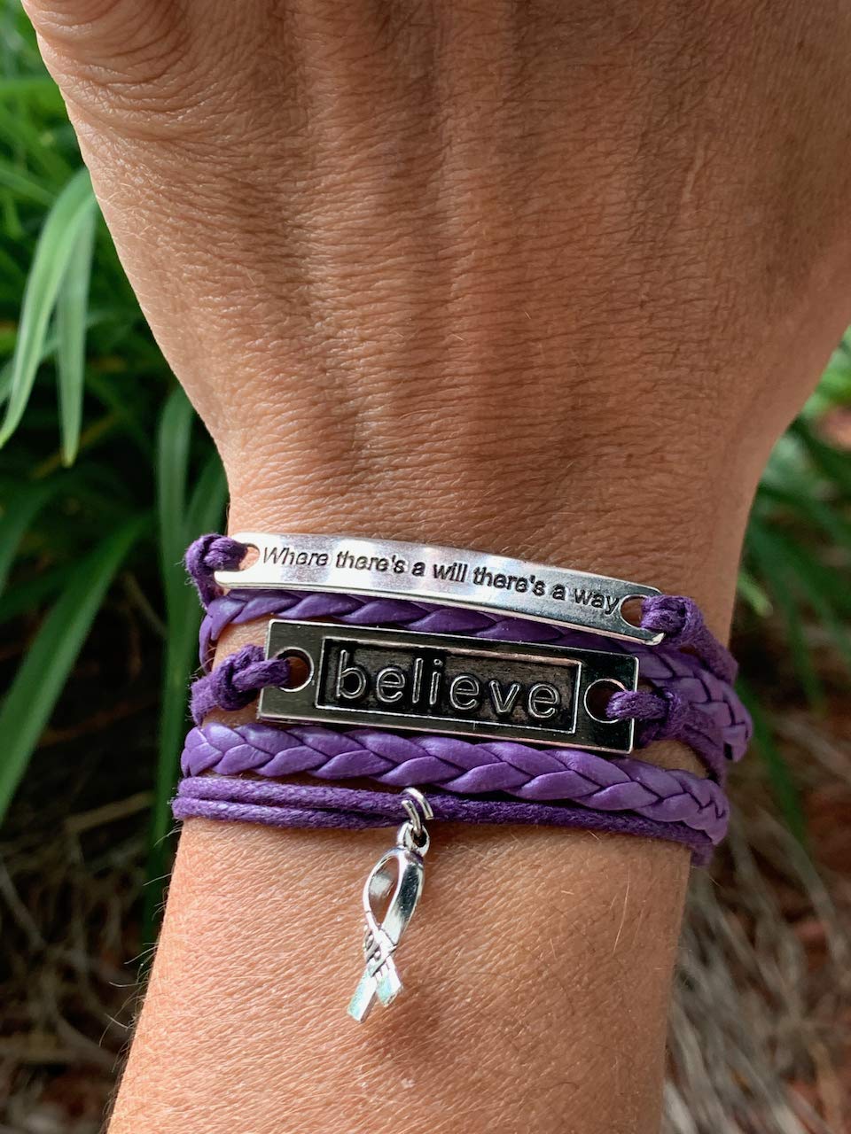 Infinity Collection Purple Ribbon Charm Bracelet, Where There is a Will There is a Way Awareness Bracelet, Survivor Gift for Women