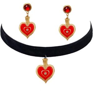 gifytel queen of hearts costume red heart earrings and choker necklace halloween costume for queen of hearts halloween dangle drop earrings and black choker vintage accessories jewelry for women