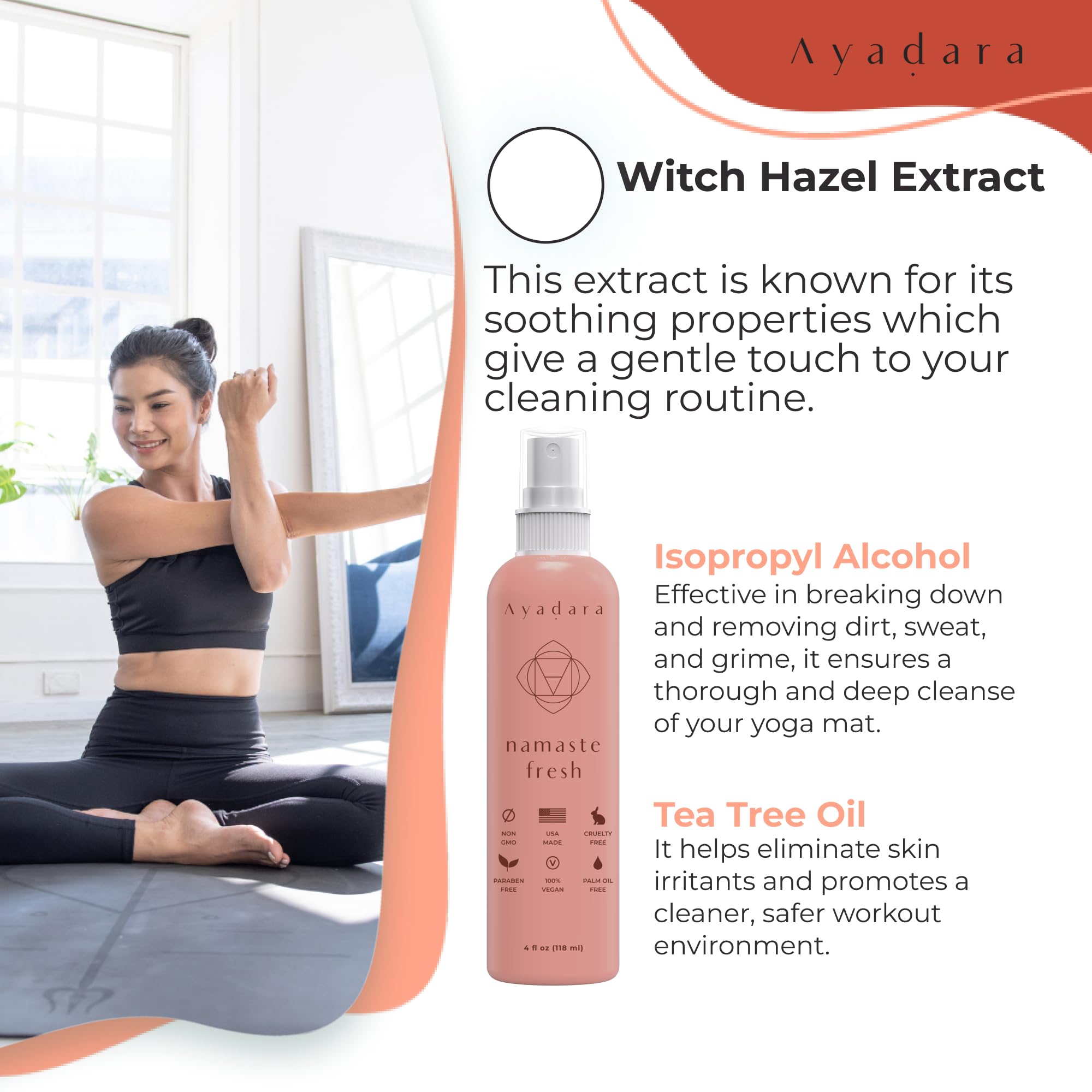 Ayadara Yoga Mat Cleaner Spray, Cleaning Spray for Yoga Accessories, All Purpose Mat Spray for Gym Equipment, Workout Mat Spray With Tea Tree Oil, Yoga Mat Spray Cleaner, 1000 Sprays per Bottle 2-Pack