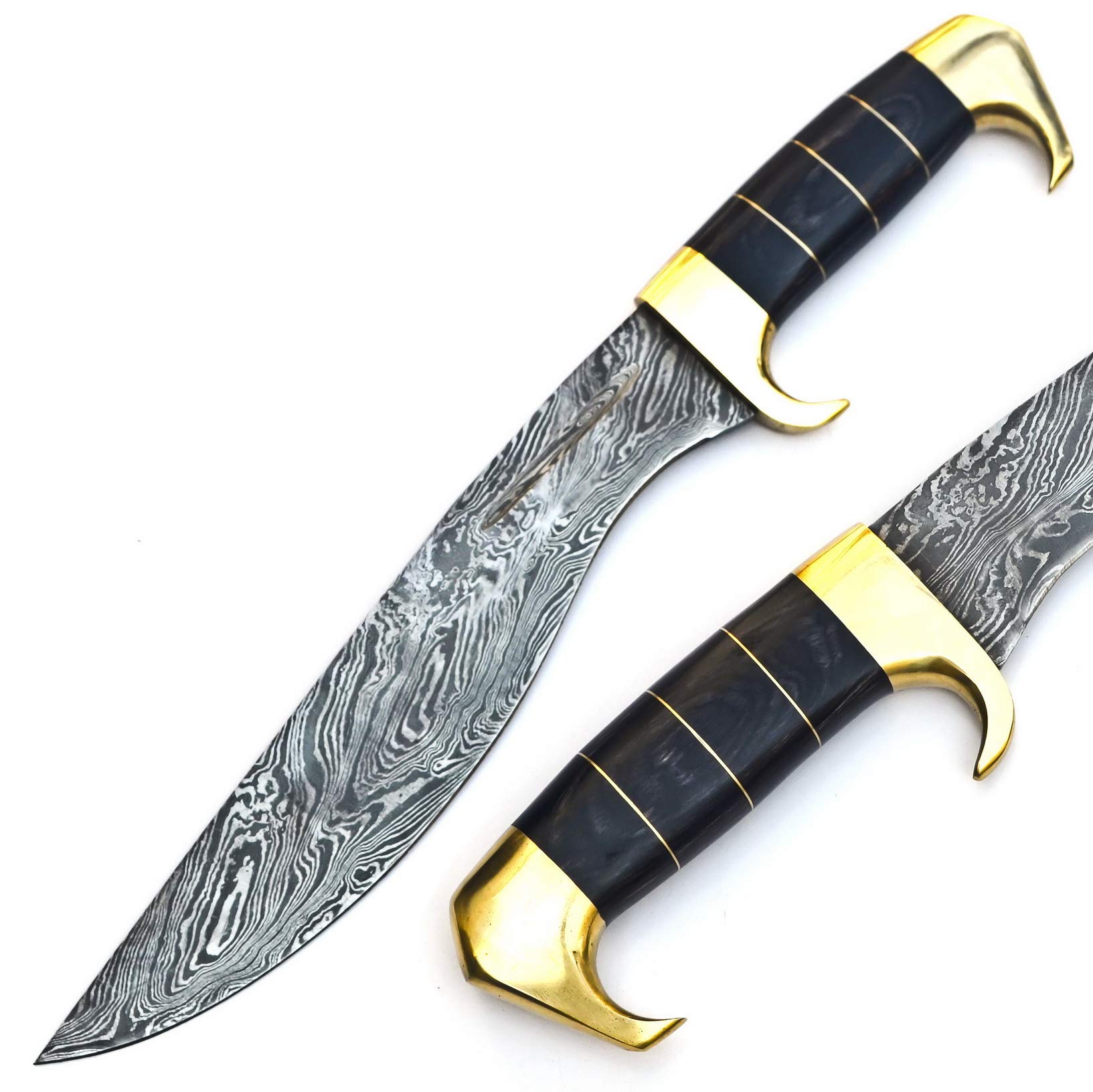 Skokie Knives Custom Hand Made Damascus Steel Hunting Knife Handle Black Pakka Wood with Brass Spacer