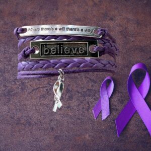 Infinity Collection Purple Ribbon Charm Bracelet, Where There is a Will There is a Way Awareness Bracelet, Survivor Gift for Women