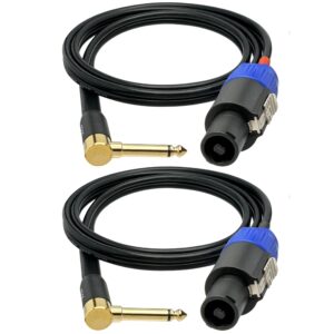 cess-133-3f right-angle 1/4 inch ts plug to speakon speaker/amplifier cable, 2 pack (3 feet)