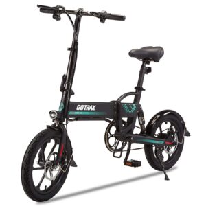 gotrax ebe1 16" electric bike for adults, 25km/h & 25km range by 350w, foldable commuter electric bike with rear suspension, lightweight electric bicycle with dual disc brakes & dual fenders black