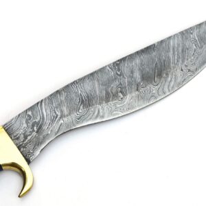 Skokie Knives Custom Hand Made Damascus Steel Hunting Knife Handle Blue Pakka Wood Brass Spacer