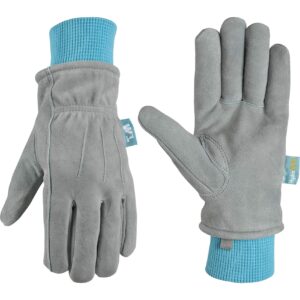 wells lamont women's winter hydrahyde water-resistant warm leather gloves, medium 1083m, gray