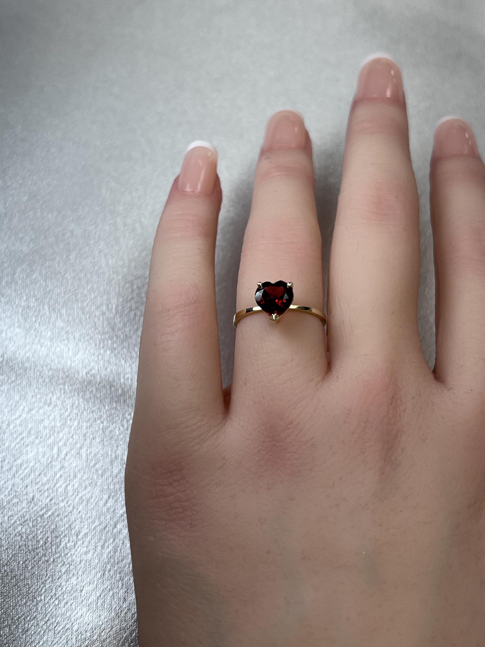 Takar 10K Garnet Gold Ring For Women, 7mm Solitaire Heart-Shaped Garnet Ring, Red Gemstone Statement Ring, January Birthstone Rings, Birthday Gold Jewelry In Rose White and Yellow Gold