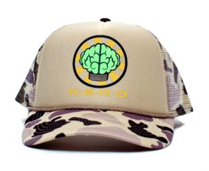 n.e.r.d custom truckers hat nerd cap unisex adult adjustable multi colors (tan/camo)