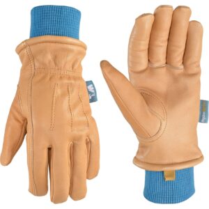 wells lamont women's warm hydrahyde water-resistant grain leather winter gloves, tan, medium (1085m)