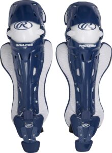 rawlings | mach catcher's leg guards | baseball | intermediate | navy/white