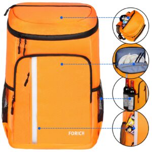 FORICH Backpack Cooler Leakproof Insulated Waterproof Backpack Cooler Bag, Lightweight Soft Beach Cooler Backpack for Men Women to Work Picnics Camping Hiking, 30 Cans (Orange)