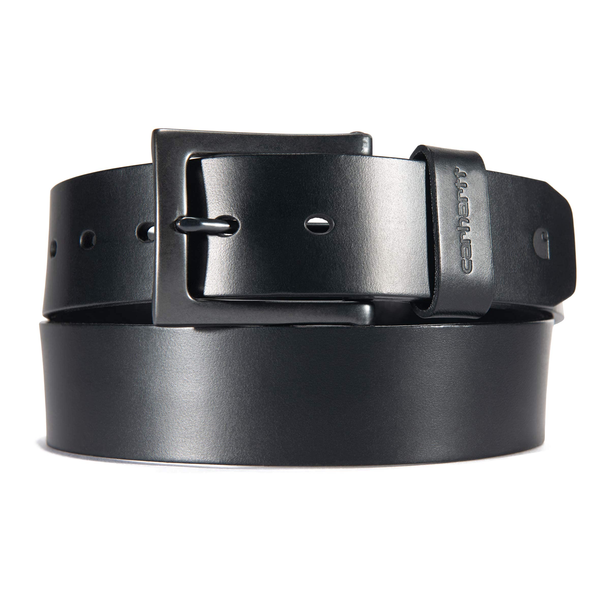 Carhartt Men's Burnished Leather Box Buckle Belt, Black with Black Finish, 40