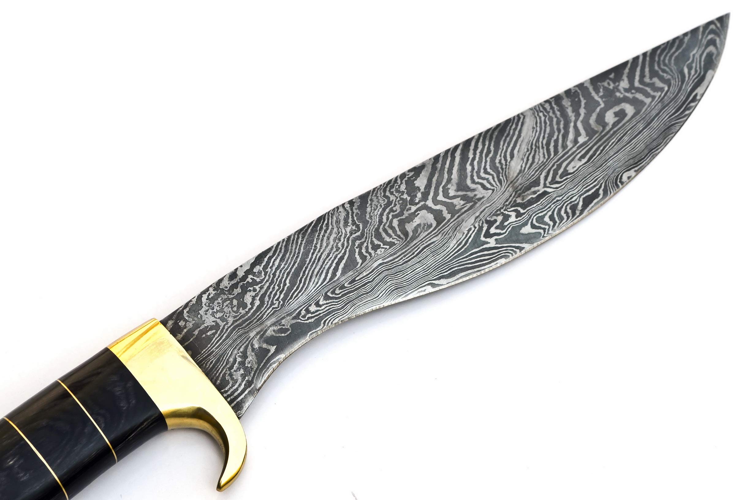 Skokie Knives Custom Hand Made Damascus Steel Hunting Knife Handle Black Pakka Wood with Brass Spacer