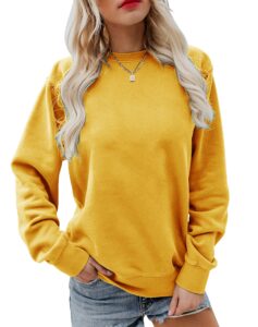 hilltichu women's fall long sleeve pullover shirt casual round neck loose tunic tops (medium, yellow)