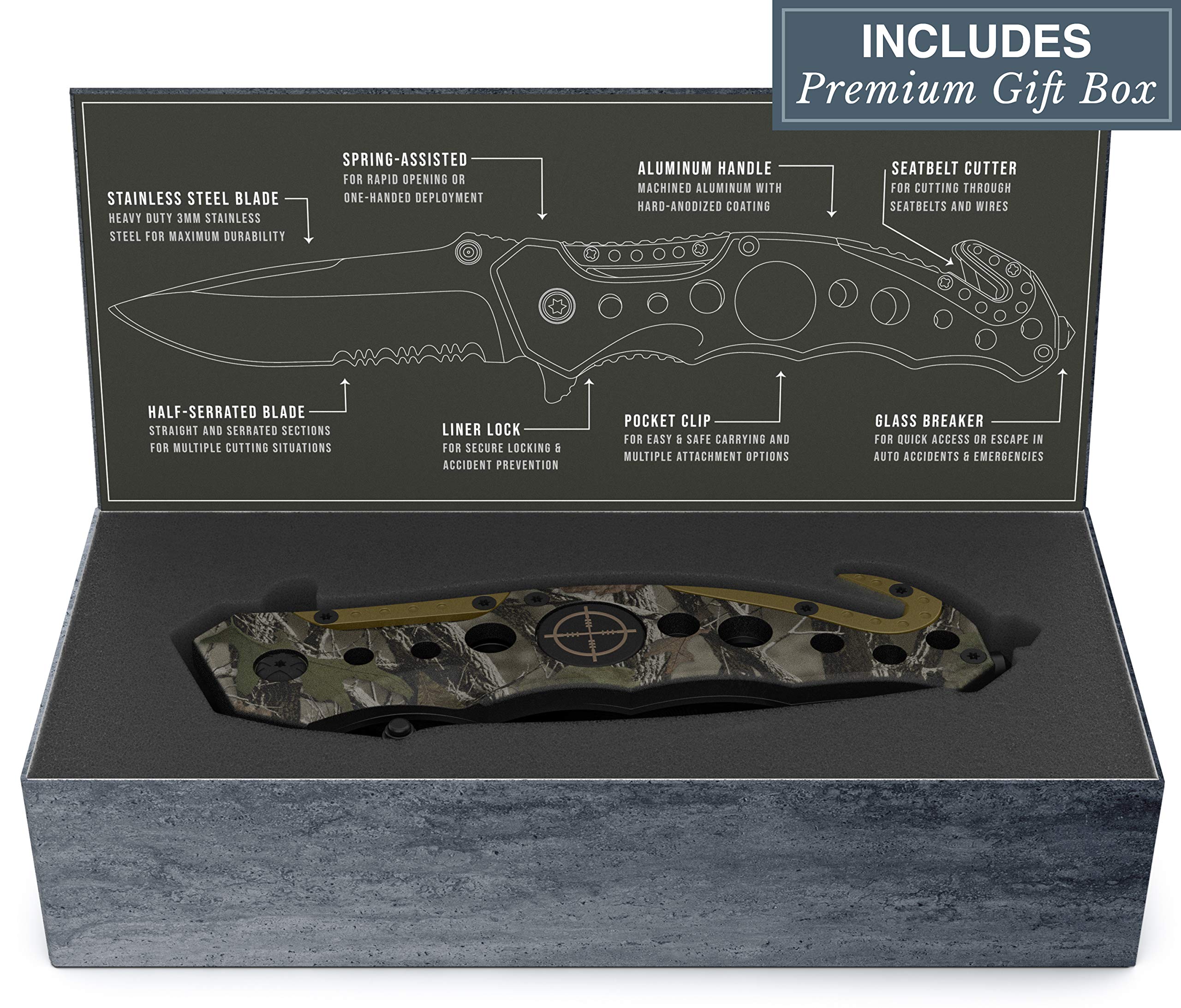 Swiss Safe 3-in-1 Tactical Knife for Military and First Responders - Hunting Camouflage