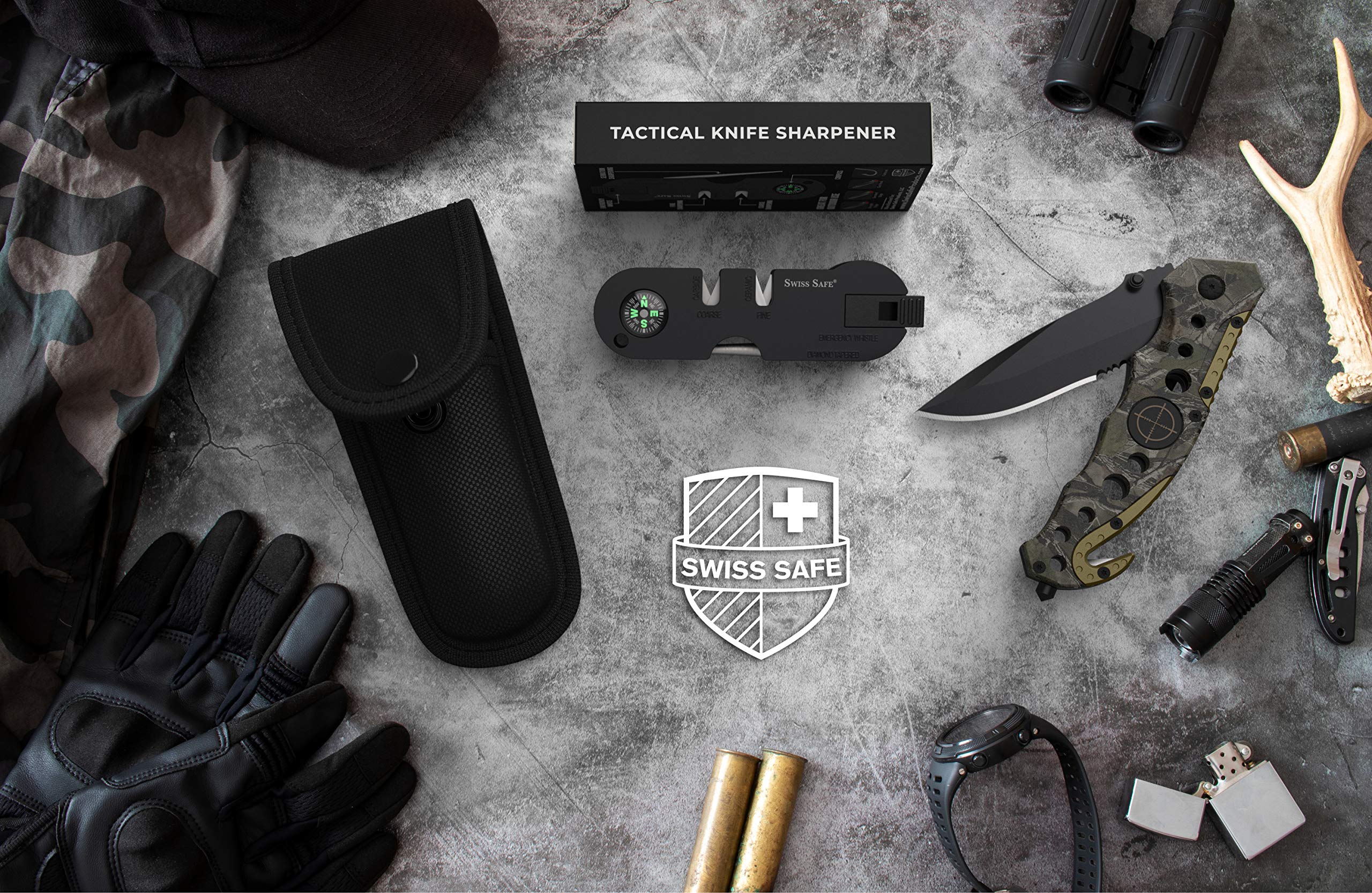 Swiss Safe 3-in-1 Tactical Knife for Military and First Responders - Hunting Camouflage