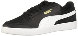 puma mens shuffle sneaker, puma mens black-puma mens white-puma mens team gold, 10.5