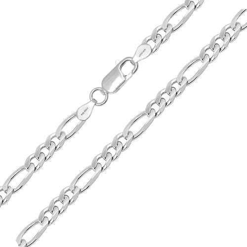 LeCalla 925 Sterling Silver Italian 3.5 MM Solid Diamond-Cut Figaro Link Chain Necklace for Men and Women 26 Inches