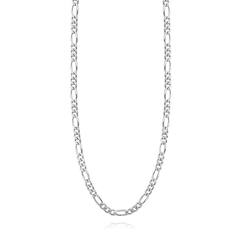 LeCalla 925 Sterling Silver Italian 3.5 MM Solid Diamond-Cut Figaro Link Chain Necklace for Men and Women 26 Inches