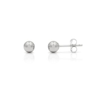 14k white gold round ball studs 4mm, polished smooth earrings for women, butterfly backing, giorgio bergamo (4mm)