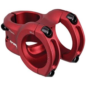 spank spoon 350 stem,red,45mm chamfered bar clamp, ultra-short stack height, bicycle stem, ideal for astm 5, all mountain, enduro, trail, free ride, dj, e-bike