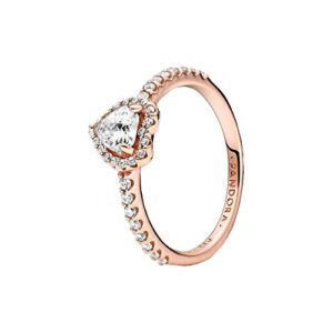 pandora sparkling elevated heart ring - rose gold ring for women - layering or stackable ring - gift for her - 14k rose gold-plated rose with cubic zirconia - size 5