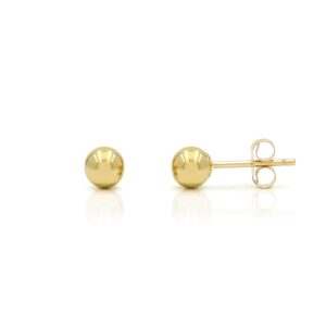 14k yellow gold round ball studs 4mm, polished smooth earrings for women, butterfly backing, giorgio bergamo (4mm)