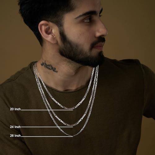 LeCalla 925 Sterling Silver Italian 3.5 MM Solid Diamond-Cut Figaro Link Chain Necklace for Men and Women 26 Inches