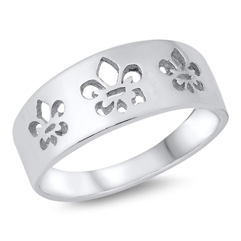 Fleur De Lis Fashion Ring Fun New .925 Solid Sterling Silver Band Size 6