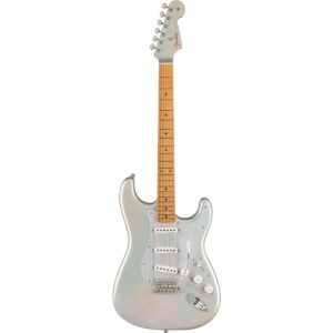 fender h.e.r. stratocaster electric guitar, with 2-year warranty, chrome glow, maple fingerboard