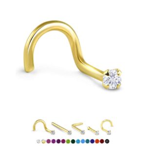 Yellow Gold Plated 925 Sterling Silver Nose Stud Bone Ring 3mm Prong Clear CZ 22G