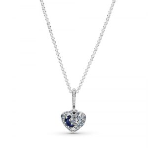 pandora sparkling blue moon & stars heart necklace - great gift for her - stunning women's jewelry - sterling silver, cubic zirconia & man-made crystal - 19.7"