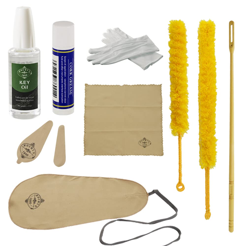 Flute Cleaning and Maintenance Cleaner Care Kit with Key Oil, Cork Grease, Swab, Cleaning Cloth, Cleaning Brush, and Cleaning Rod in Khaki