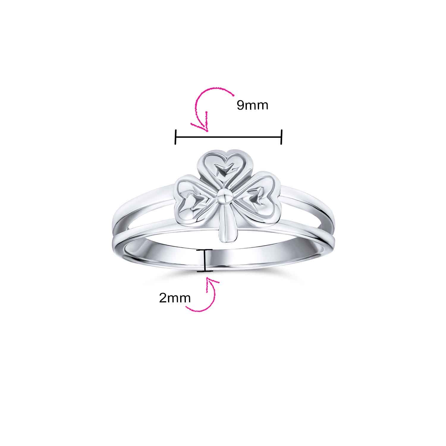 Delicate Saint Patricks Good Luck Celtic Irish Trinity Shamrock Clover Ring Split Band For Women Teens Antiqued Oxidized .925 Sterling Silver