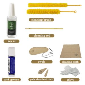 Flute Cleaning and Maintenance Cleaner Care Kit with Key Oil, Cork Grease, Swab, Cleaning Cloth, Cleaning Brush, and Cleaning Rod in Khaki