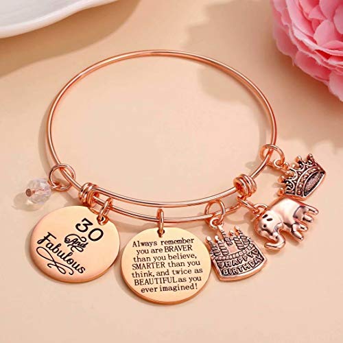 30th Birthday Gifts for Women, Turn Thirty Birthday Bday Present Turning 30 Year Old Birthday Gifts for Friends BFF Sister Female Women Age 30, You are Braver than You Believe Inspirational Bracelet