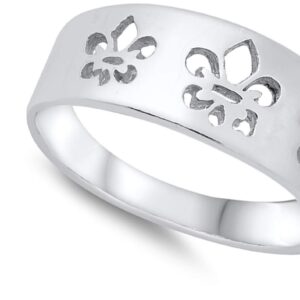 Fleur De Lis Fashion Ring Fun New .925 Solid Sterling Silver Band Size 6