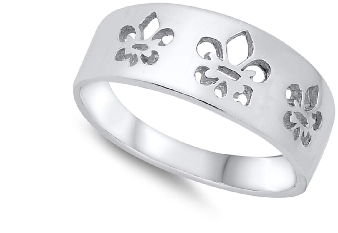 Fleur De Lis Fashion Ring Fun New .925 Solid Sterling Silver Band Size 6