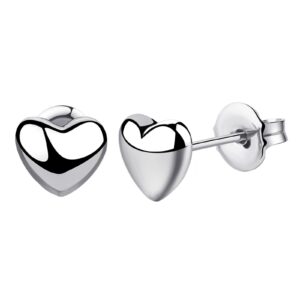 vgaceti titanium earrings heart stud earrings, hypoallergenic for sensitive ears women men, premium high polished (large shiny grey)