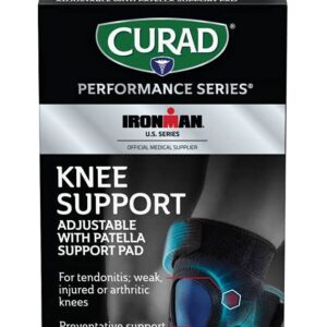 Curad Performance Series Ironman Knee Support, Adjustable with Patella Support Pad, for Tendonitis, Weak, or Injured Knees, Preventative Support for Athletes