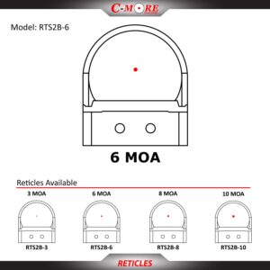 C-MORE Systems Micro Red Dot Sight RTS2B V5, 6 MOA, 1x Magnification, Made of Aircraft Grade Aluminum, Adjusts for Wind & Elevation, Ultra Bright, All Weather, Waterproof, Lightweight, Matte Black