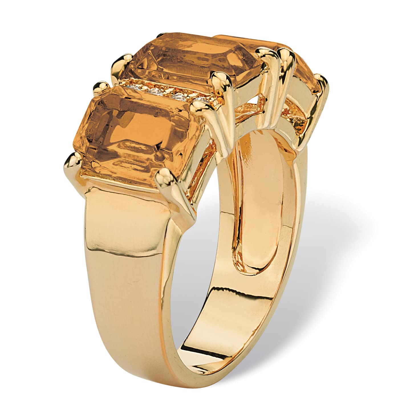 PalmBeach Yellow Gold-Plated Emerald Cut Simulated Birthstone and Round Cubic Zirconia 3-Stone Ring Sizes 5-10 Size 10 Month 11