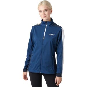 swix women's breathable moisture-wicking warm outdoor training all-weather country skiing softshell cross jacket, estate blue, large