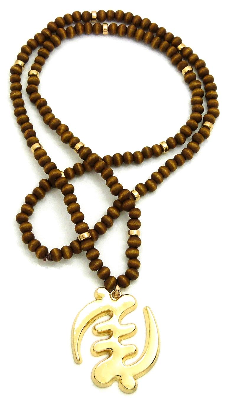 GWOOD Gye Nyame African Pendant with Brown Wood Bead Necklace